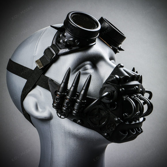 ILOVEMASKS | Accessories | Steampunk Skull Jaw Face Mask With Spikes ...